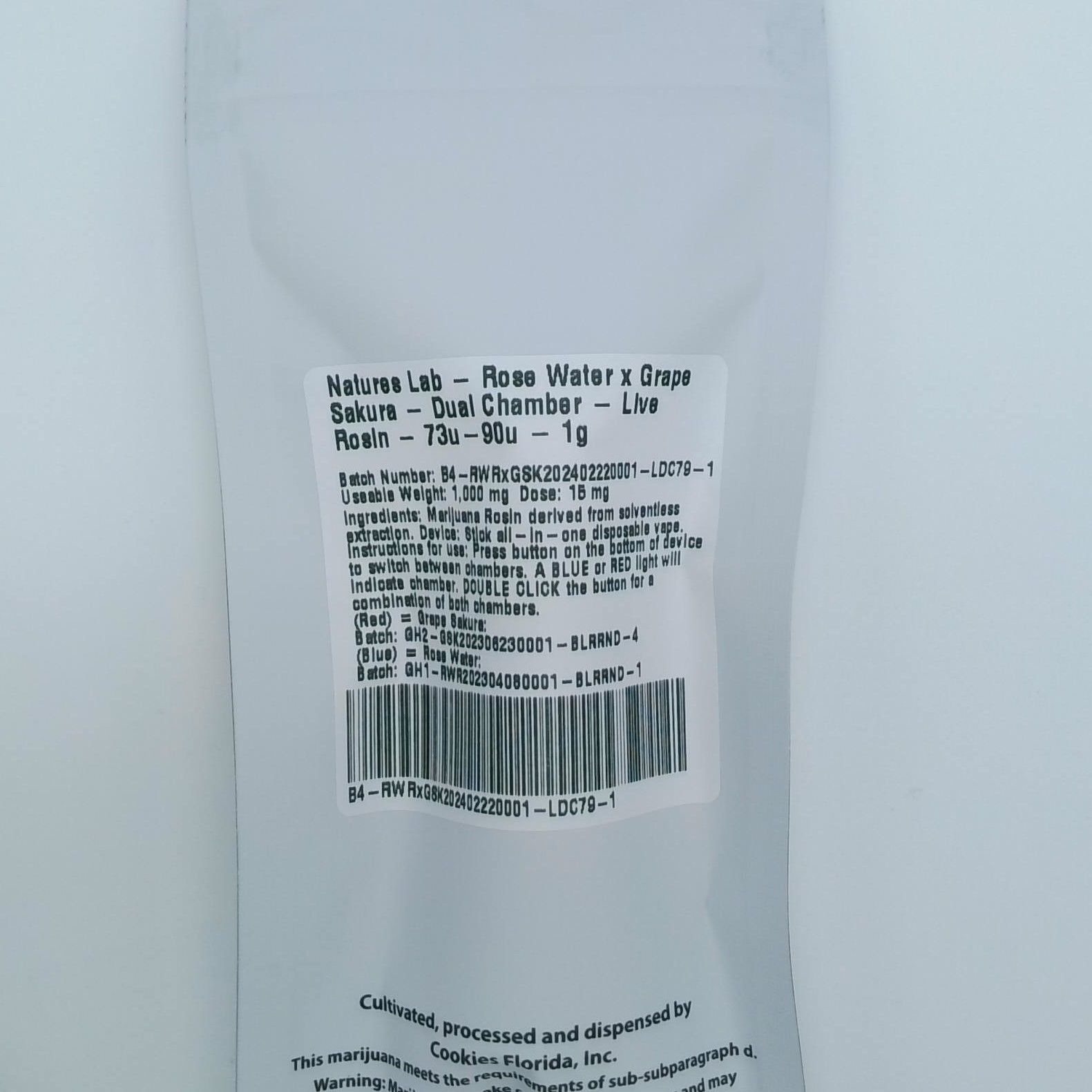 Natures Lab - Rose Water x Grape Sakura - Dual Chamber - Live Rosin ...