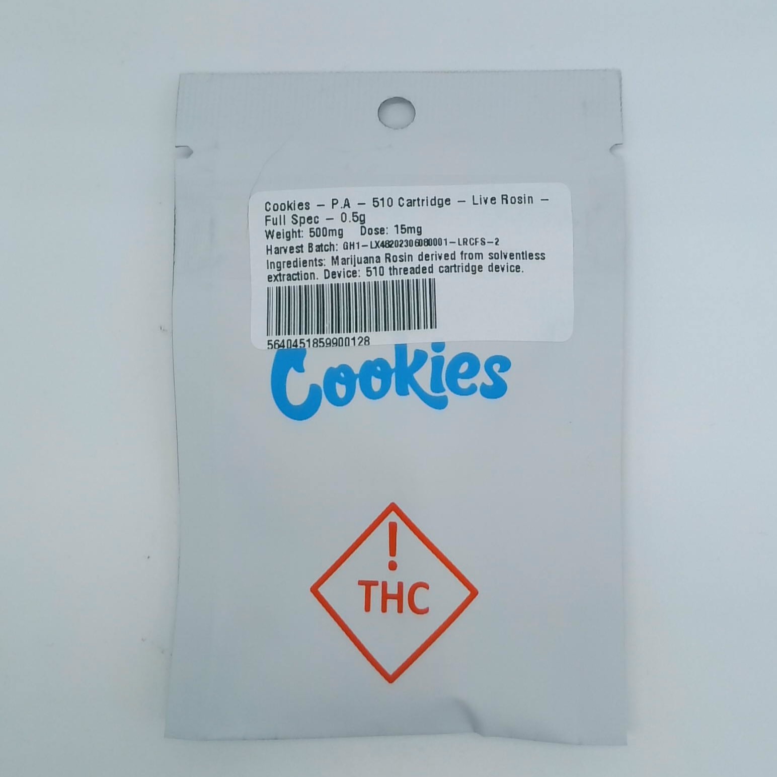 Cookies - P.A - 510 Cartridge - Live Rosin - Full Spec - 0.5g