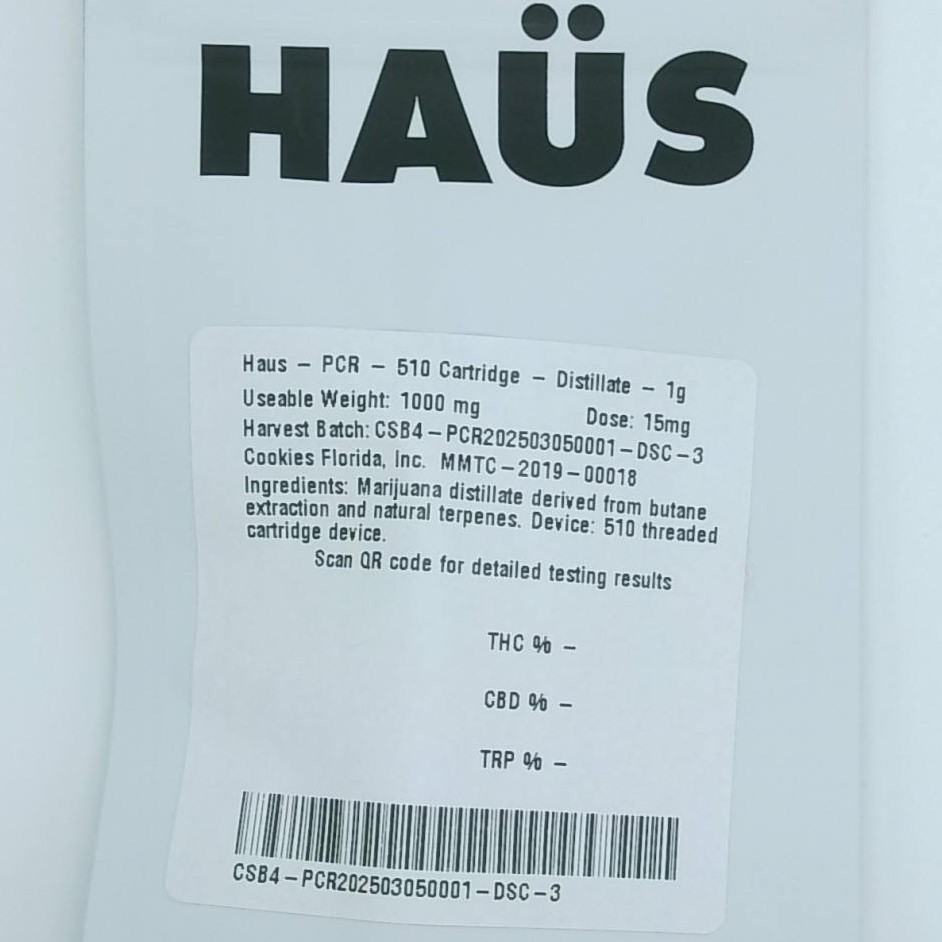 Haus - PCR - 510 Cartridge - Distillate - 1g