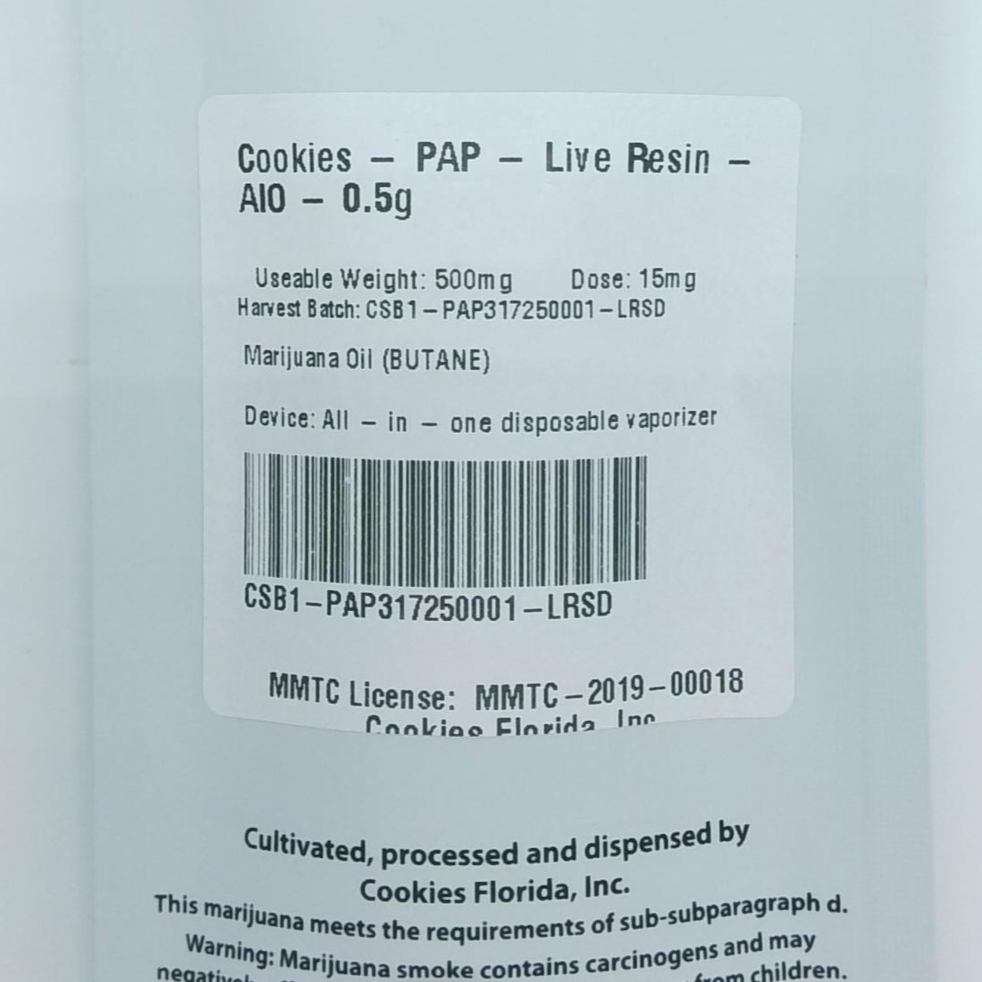 Cookies - PAP - Live Resin - AIO - 0.5g